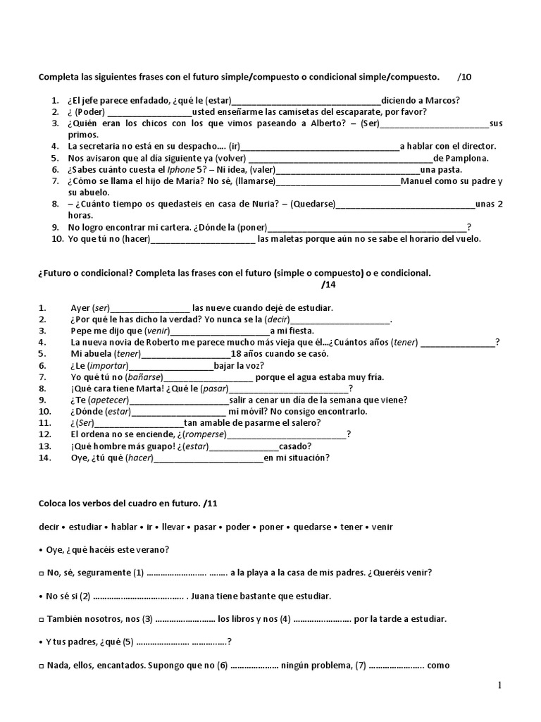Ejercicios Futuro y Condicional | PDF | Artes del Lenguaje y Comunicación