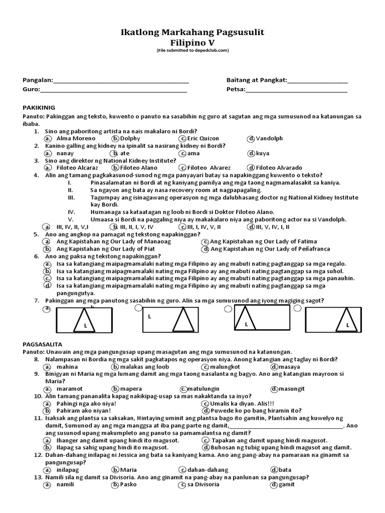 PERIODICAL TEST Filipino 5 QUARTER 3 | PDF