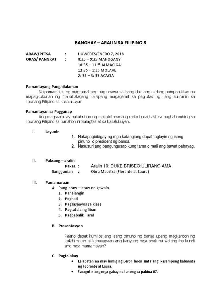 Lesson Plan - Ulirang Ama | PDF