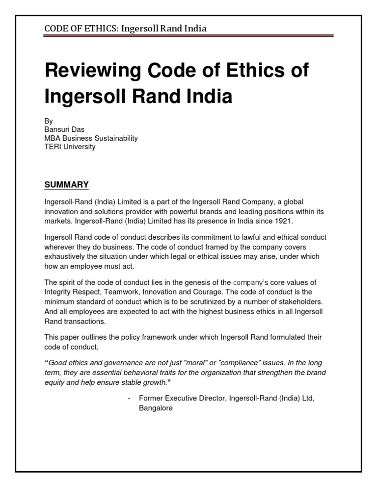 Ingersoll Rand Codes of Conduct | PDF | Insider Trading | Employment