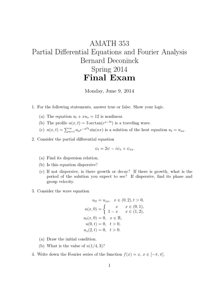 Final Exam: AMATH 353 Partial Differential Equations and Fourier ...