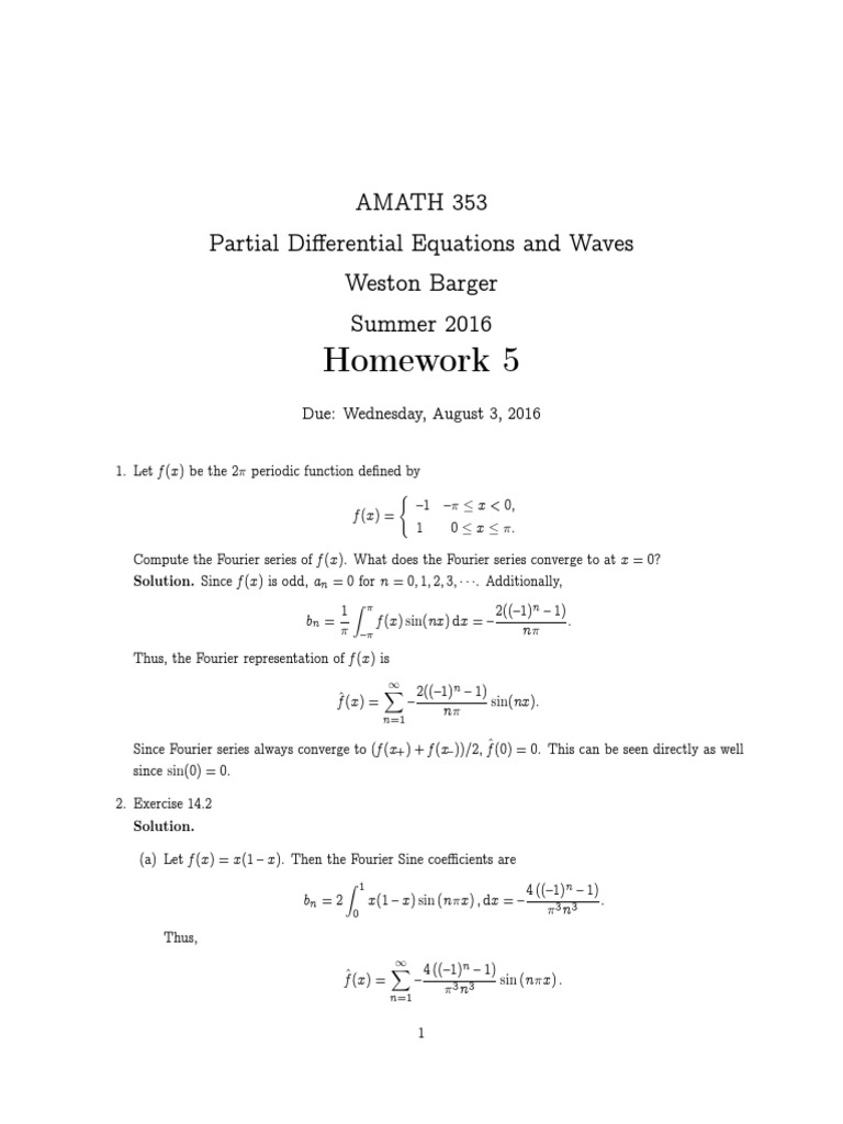 hw05 1 01 Solutions | PDF | Sine | Fourier Series