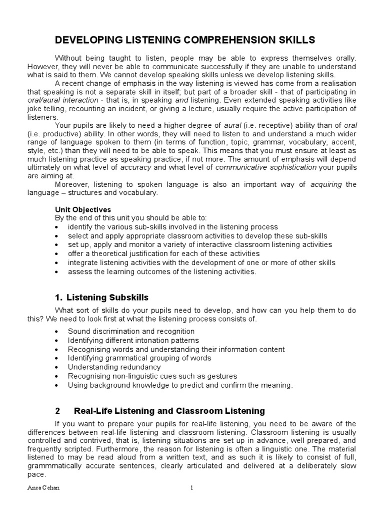 Listening Comprehension Development Guide | PDF | Reading Comprehension ...