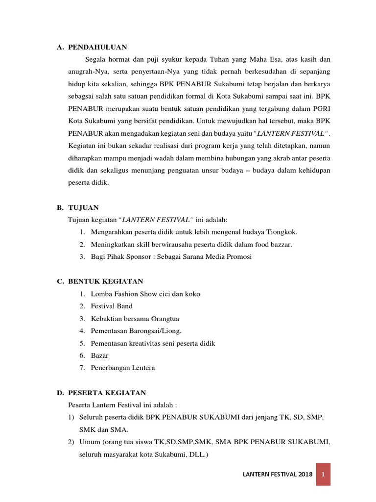 Proposal Lantern Festival 2018 | PDF