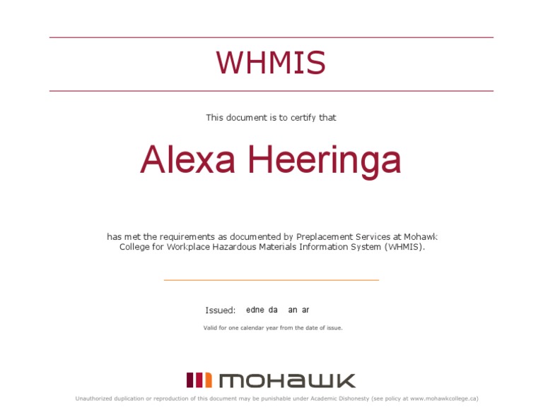 Whmis Certificate 1 | PDF