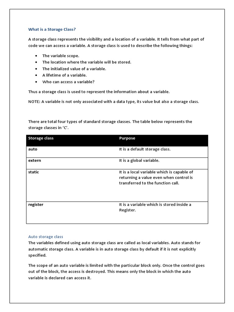 Storage Classes In C Programming Pdf Variable Computer Science 0211