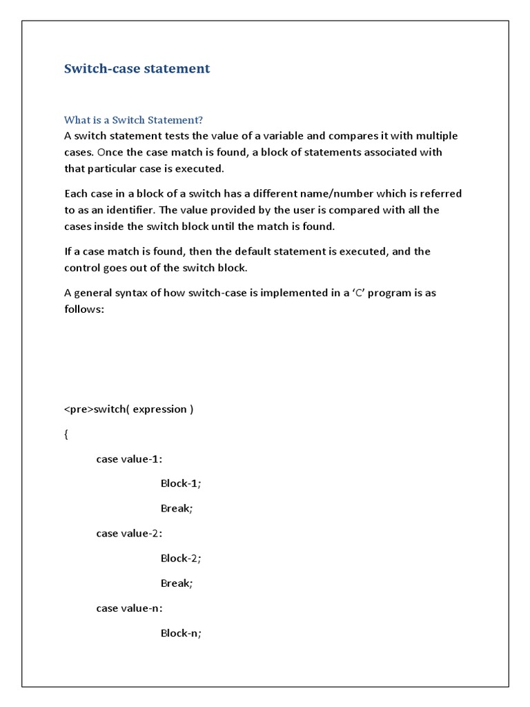 Switch Case in C Programming | PDF | Control Flow | Areas Of Computer ...