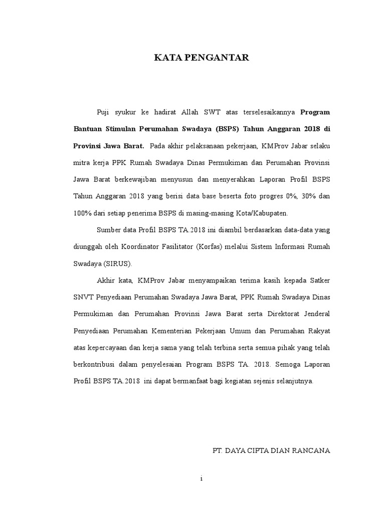 Kata Pengantar Profil BSPS | PDF