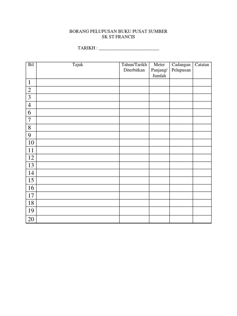 Borang Pelupusan Buku Pusat Sumber | PDF