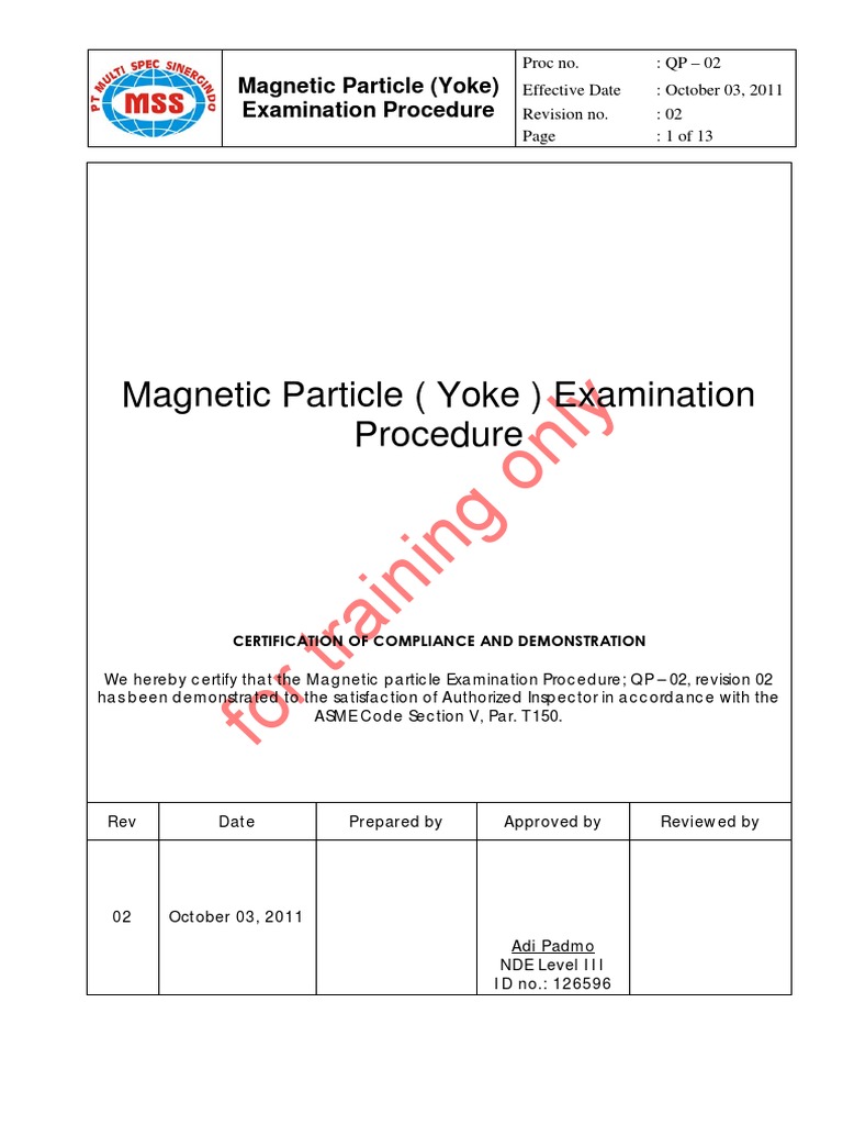 Magnetic Particle Examination Procedure | PDF | Welding | Construction
