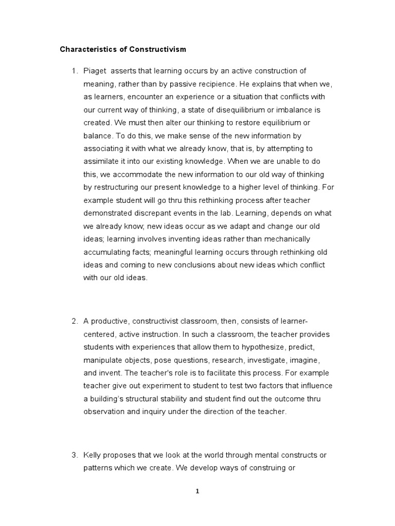 Characteristics of Constructivism | PDF | Constructivism (Philosophy Of ...