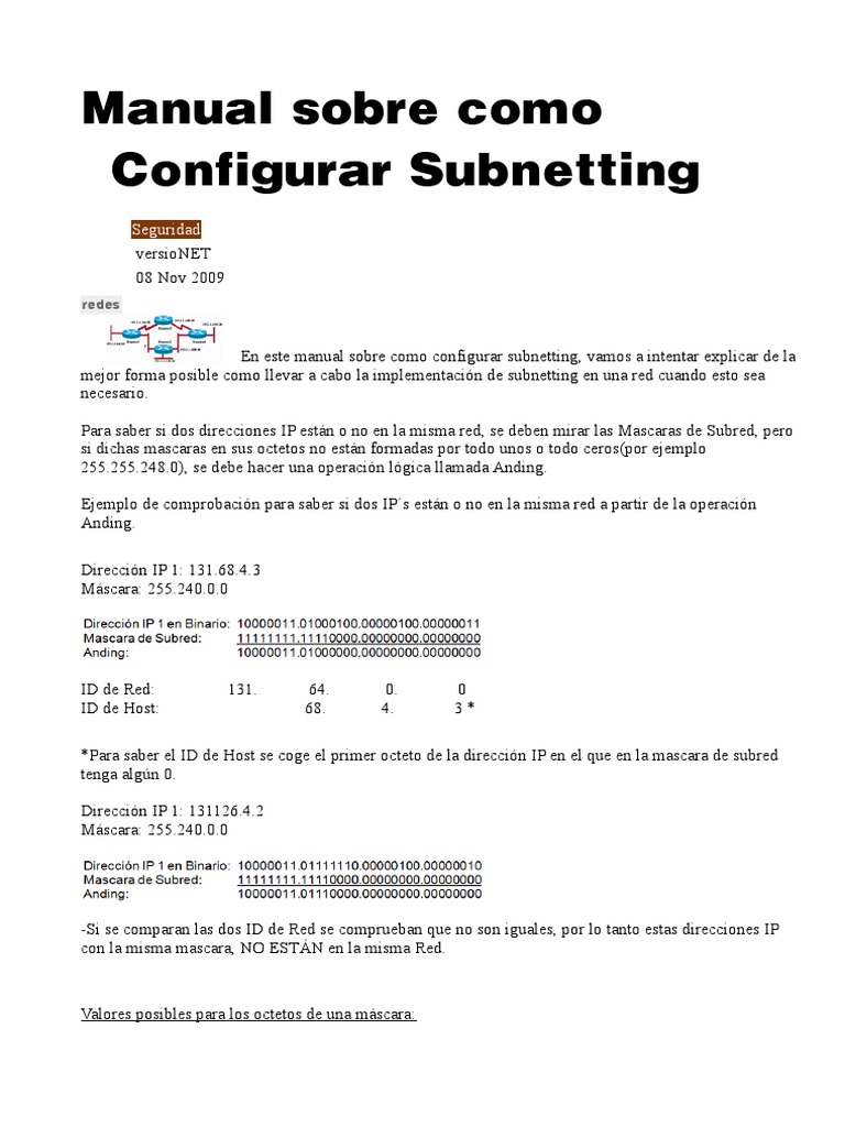 Manual Sobre Como Configurar Subnetting | PDF | Dirección IP | Redes de ...