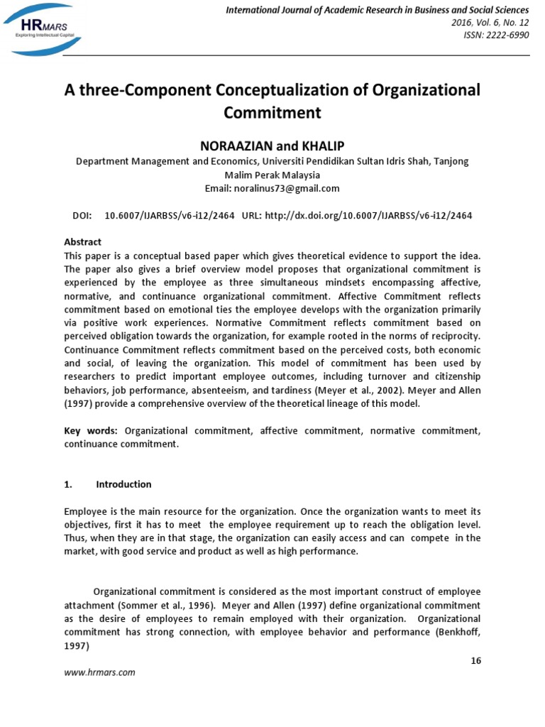 A Three-Component Conceptualization of Organizational Commitment | PDF ...