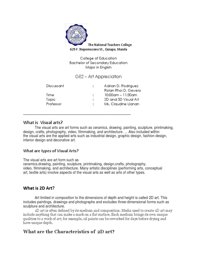 Understanding 2D and 3D Visual Art | PDF | Pottery | Paintings