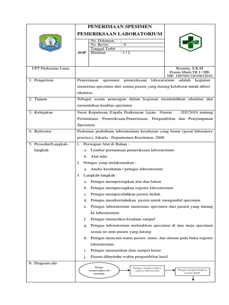 Sop Penerimaan Spesimen Pemeriksaan Laboratorium | PDF