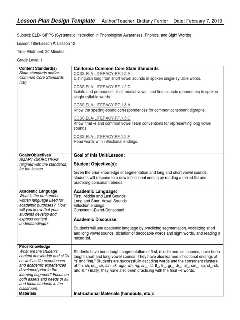 Sipps Lesson Week 3 | PDF | Teachers | Languages