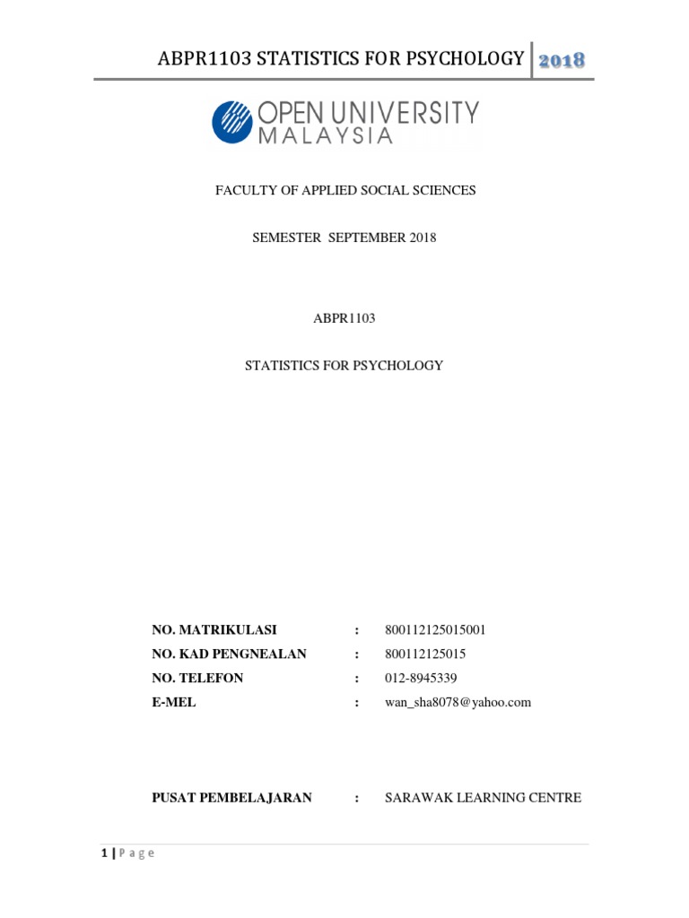 Abpr1103 Statistics For Psychology | PDF