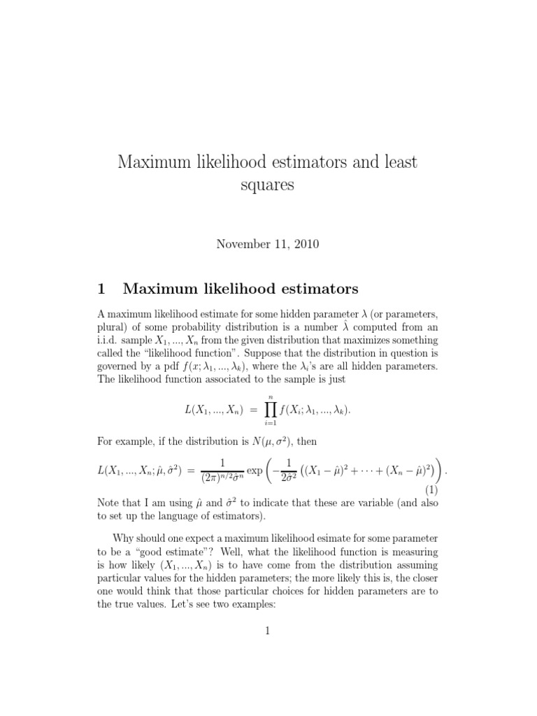 Maximum Likelihood Estimators And Least Squares Pdf Estimator Standard Deviation