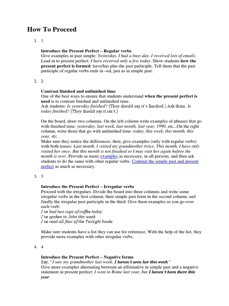 Present Perfect Teaching | PDF | Perfect (Grammar) | Question