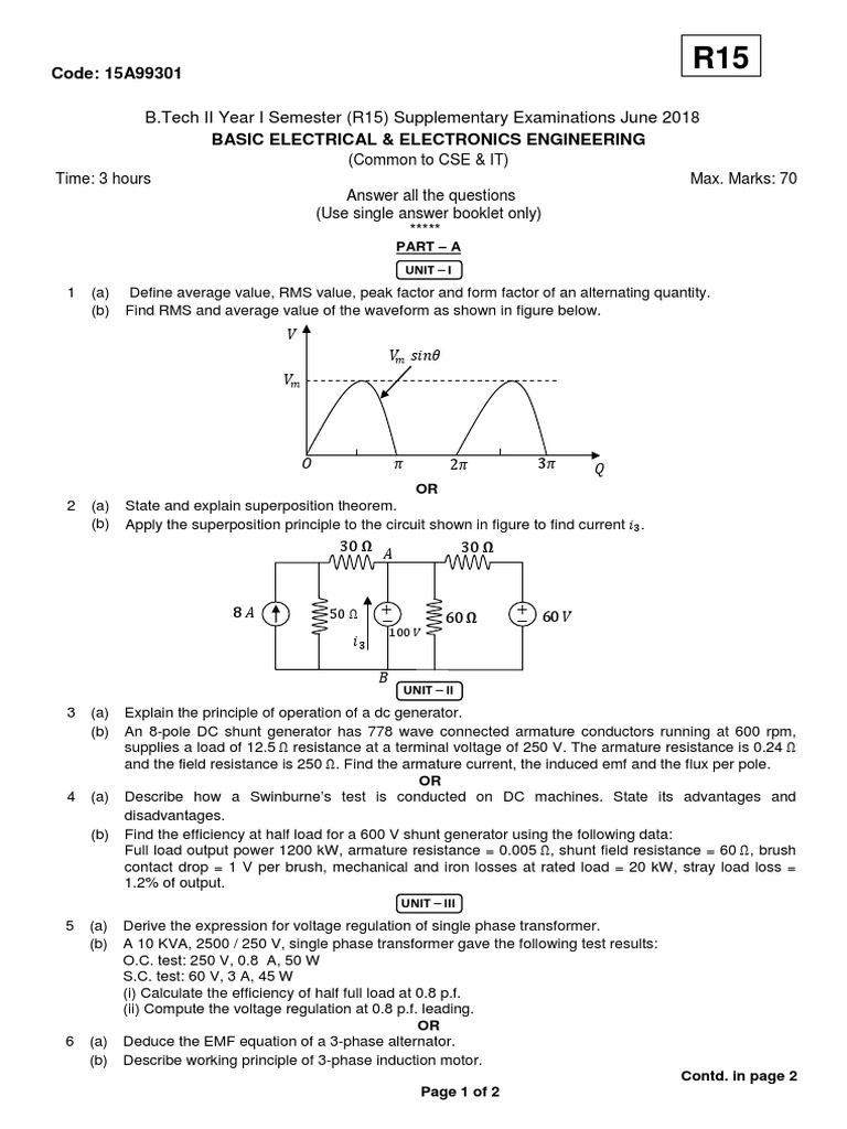 B.Tech Basic Electrical & Electronics Exam Guide | PDF | Electric Generator | Direct Current