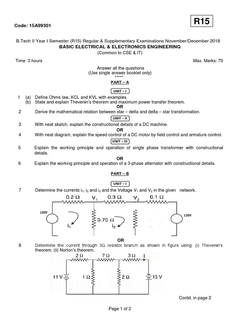 B.Tech Electrical & Electronics Exam Paper | PDF | Electric Motor ...