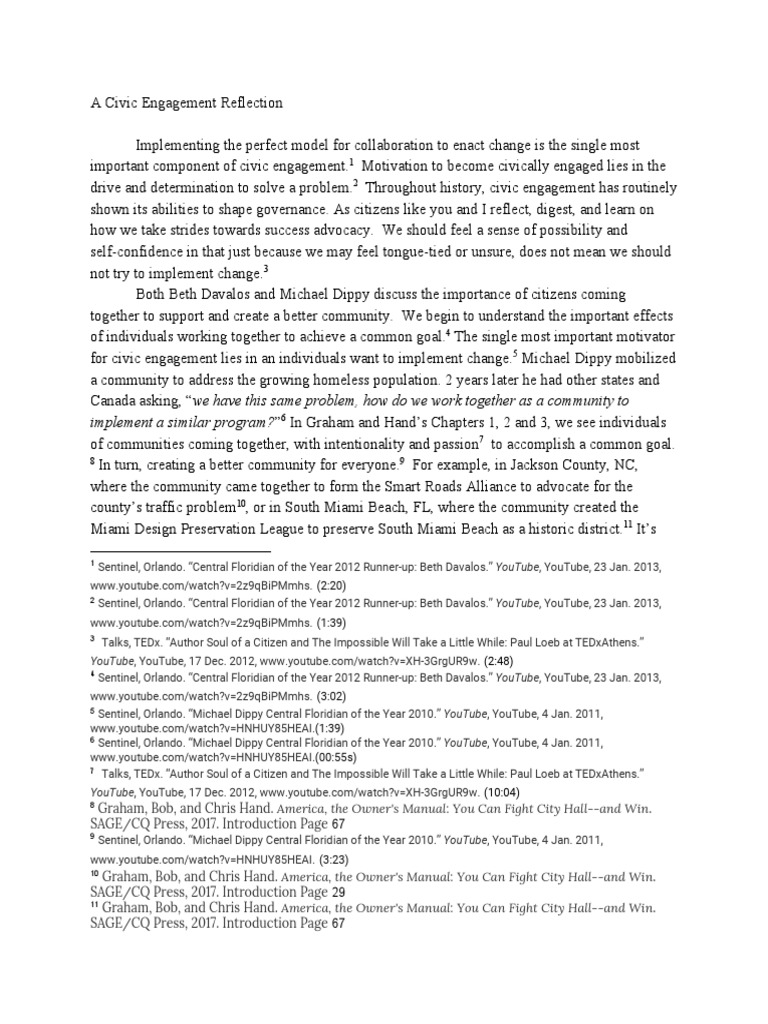 A Civic Engagement Reflection | PDF | Civic Engagement | Goal