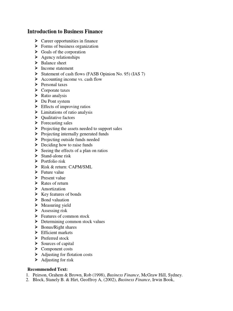 Introduction To Business Finance: Recommended Text | PDF | Financial ...