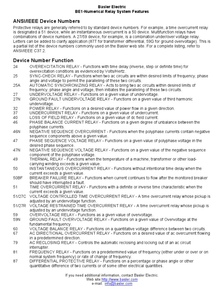 ANSI Relay Functions Overview | PDF | Relay | Alternating Current