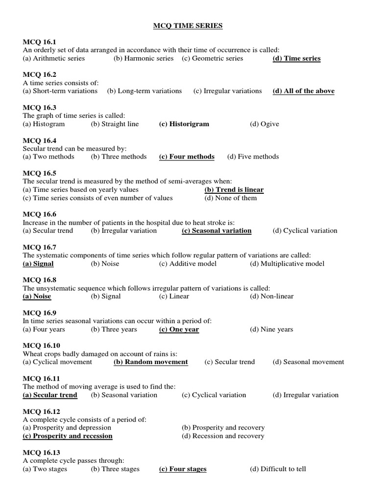 MCQ Time Series With Correct Answers | PDF | Seasonality | Time Series