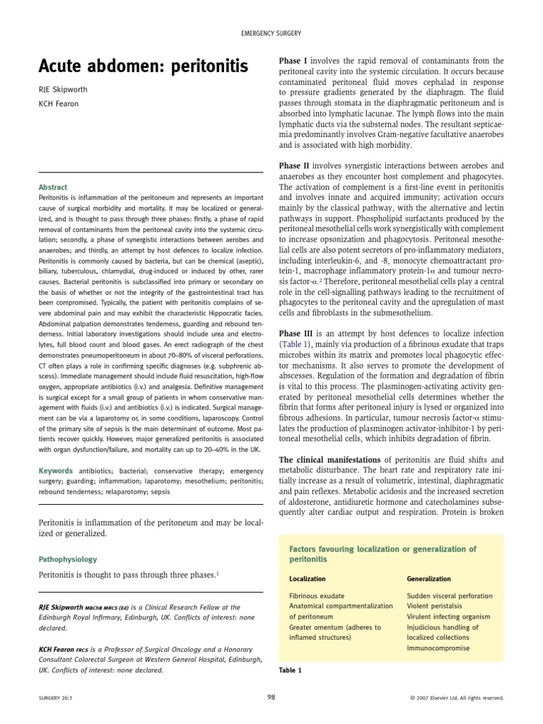 Peritonitis PDF | Download Free PDF | Sepsis | Peritoneum