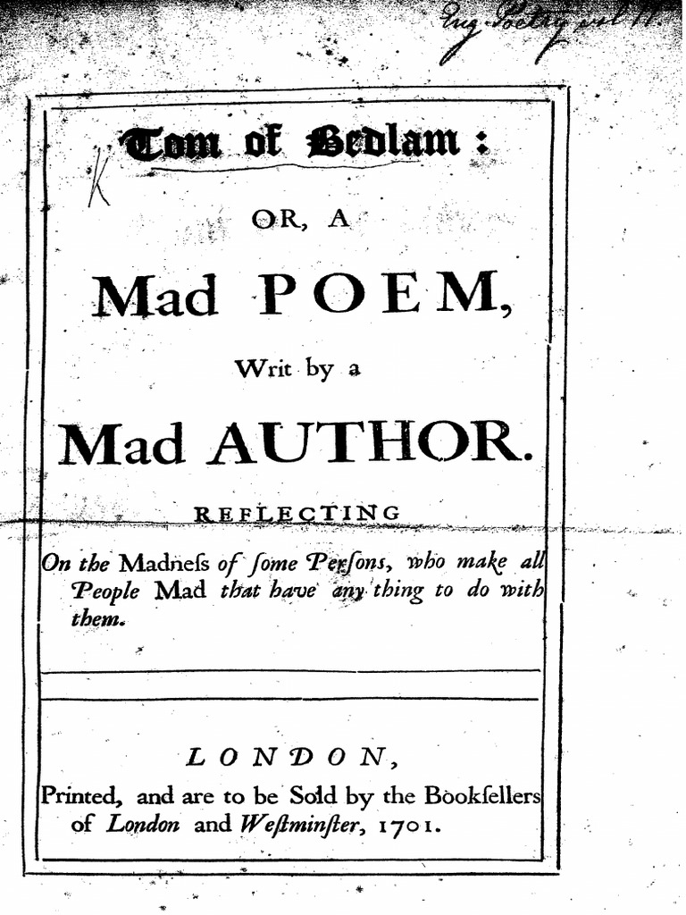 Tom of Bedlam, A Mad Poem by A Mad Author (1701) | PDF