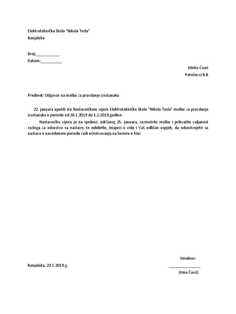 Odgovor Na Molbu | PDF