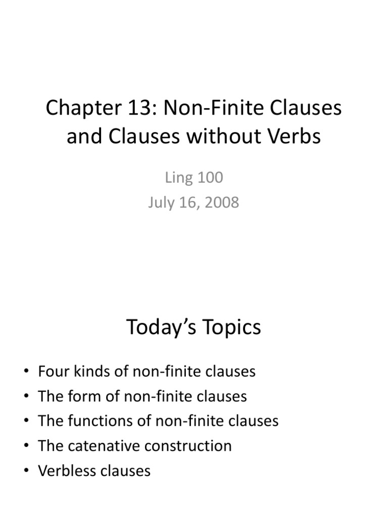 Non Finite Clauses | Clause | Subject (Grammar)