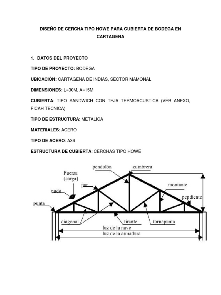 Diseño de Cercha Howe para Bodega | PDF