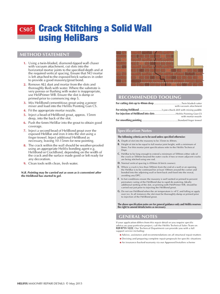 Crack Stitching A Solid Wall Using Helibars | PDF | Masonry | Building ...