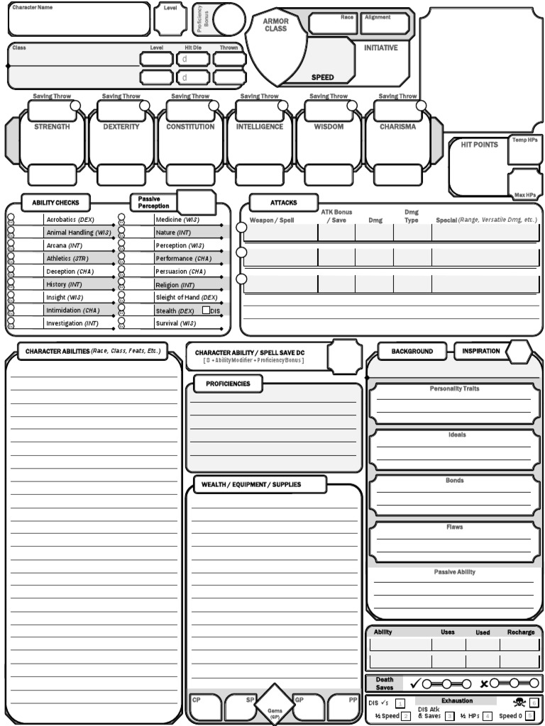 Homebrew Character Sheet Template | PDF | Leisure Activities | Tabletop ...
