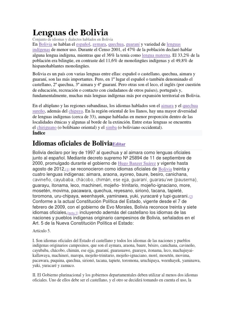 Idiomas Oficiales de Bolivia | PDF | Sociedad de las Americas | Cultura ...