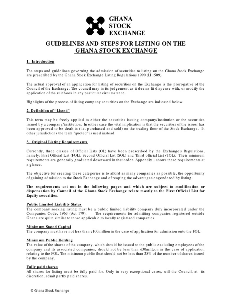 Guidelines For Listing | PDF | Securities (Finance) | Stock Exchange
