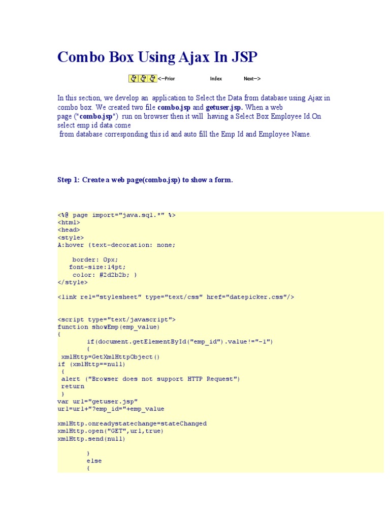 Combo Box Using Ajax in JSP - 2 | PDF | Ajax (Programming) | World Wide Web