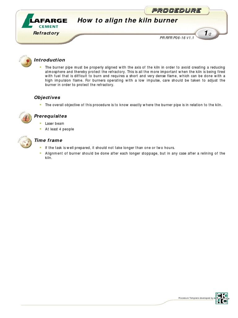 Kiln Burner Alignment Procedure | PDF | Refractory | Laser