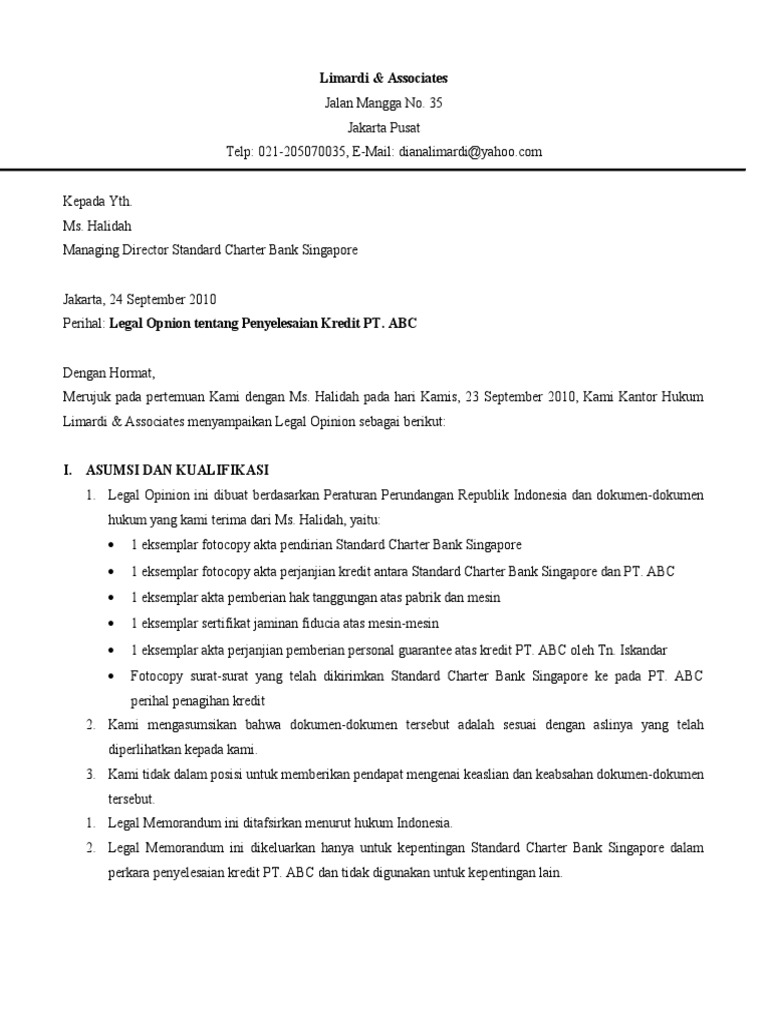 Contoh Legal Opinion | PDF
