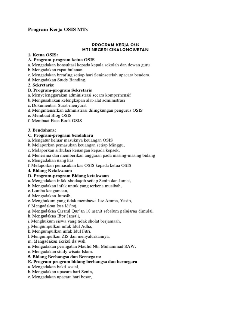 Program Kerja Osis Mts - Wulan Tugas