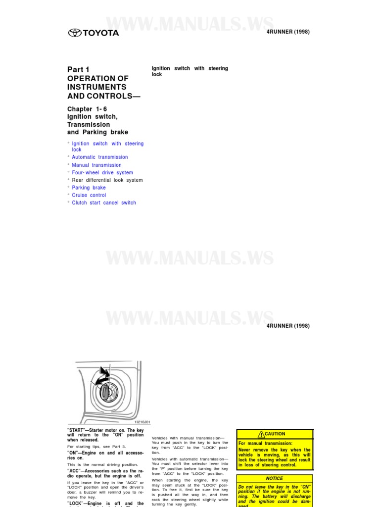 Toyota 4runner Owners Manual 1998 PDF | PDF | Manual Transmission ...