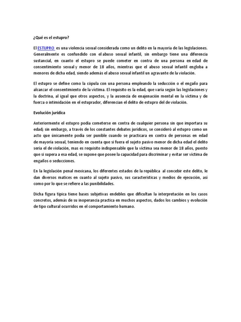 Definición y aspectos legales del estupro | PDF | Violación | Abuso sexual
