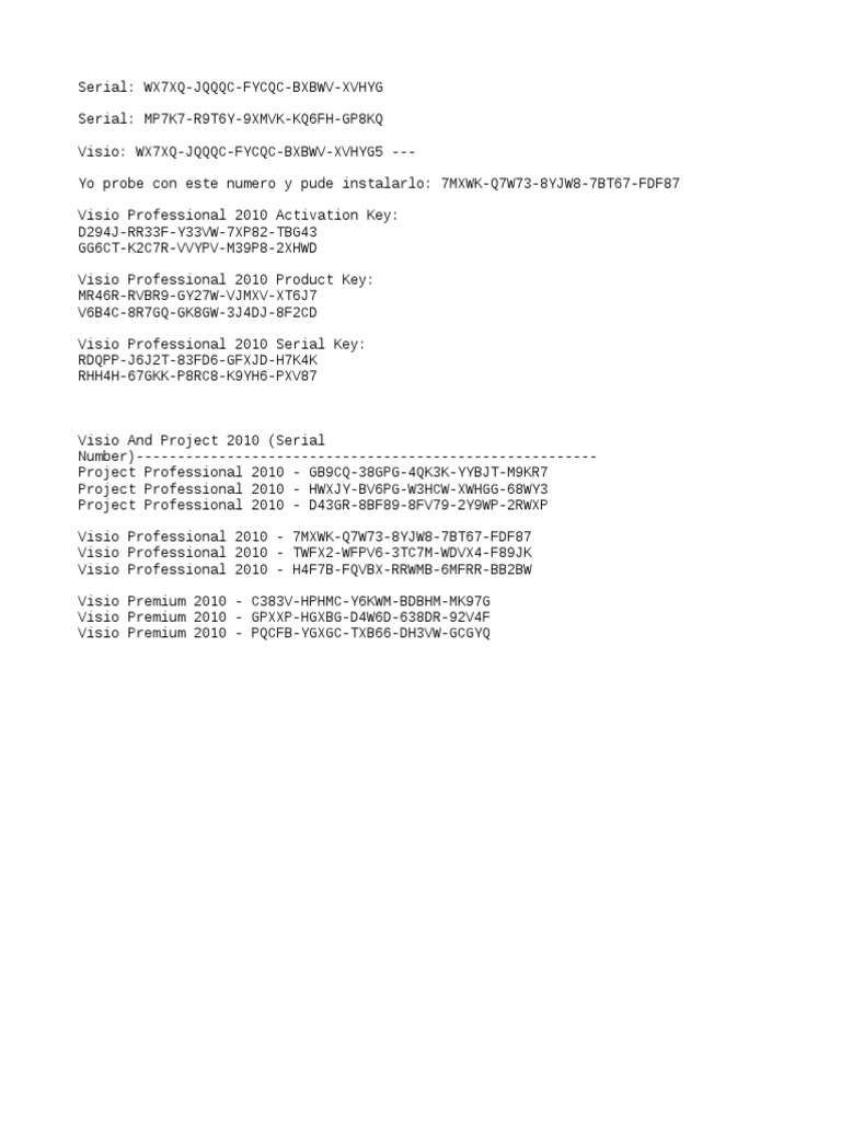 Serial Visio Profesional 2010 | PDF