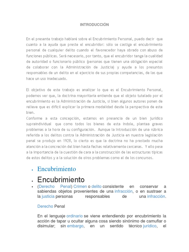 Encubrimiento Personal | Descargar gratis PDF | Derecho penal | Castigos