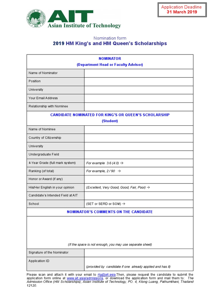 HM King's and HM Queen's Scholarships: Nomination Form | PDF