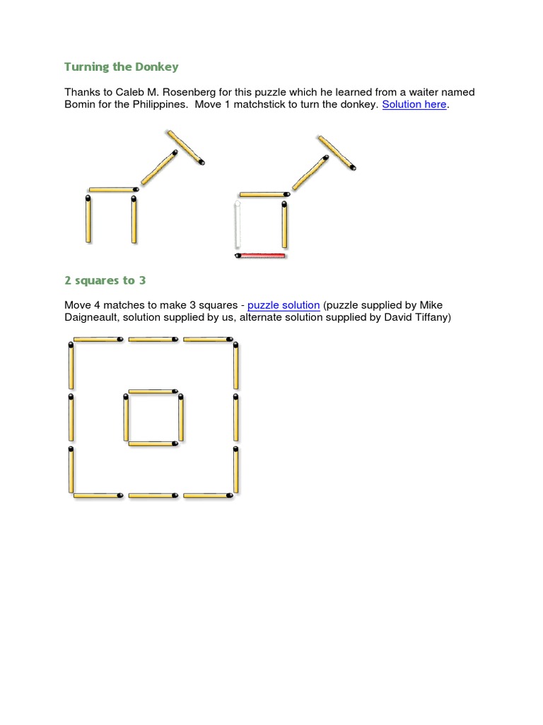 Matchstick Puzzles | PDF | Triangle | Elementary Geometry