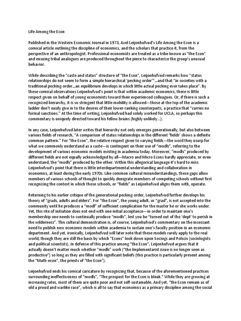 Axel Leijonhufvud-Life Among The Econ | PDF | Science