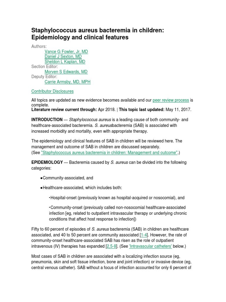 Staphylococcus Aureus Bacteremia in Children: Epidemiology and Clinical ...